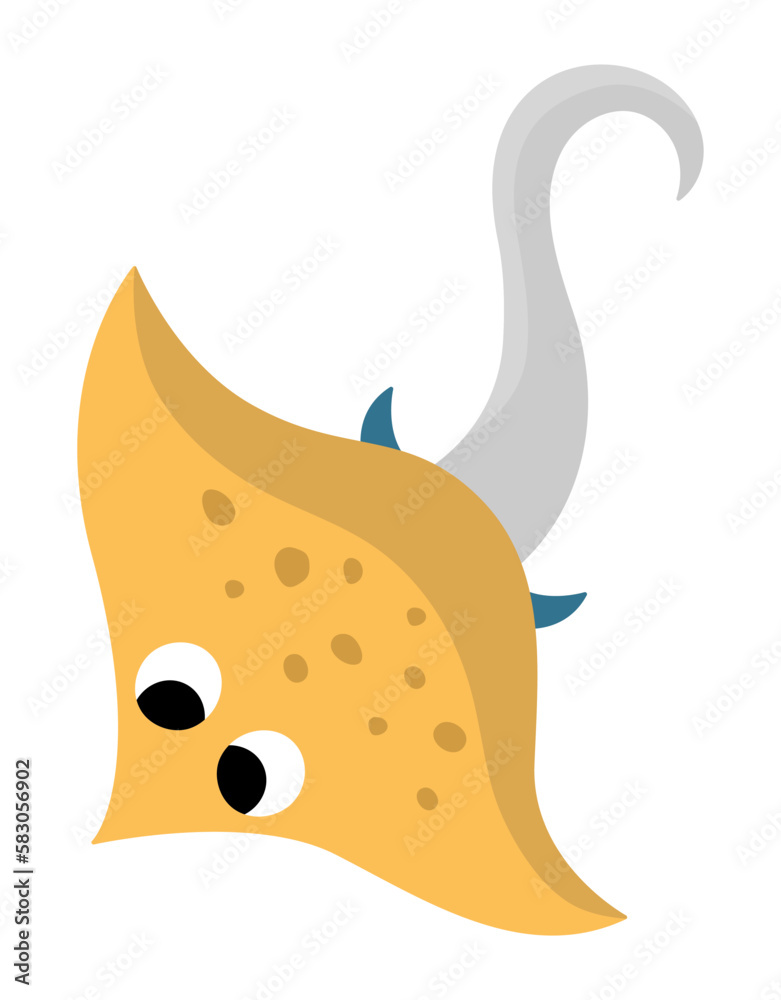 Vector stingray icon. Under the sea illustration with cute funny ray ...