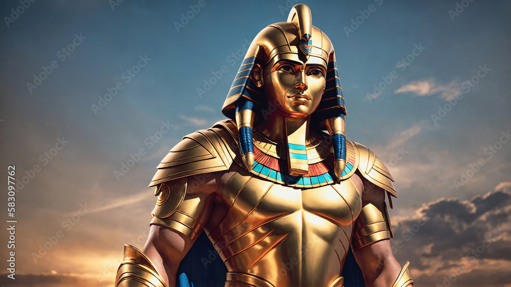 illustrational view of strong muscle ancient Egyptian warrior Pharao in ...