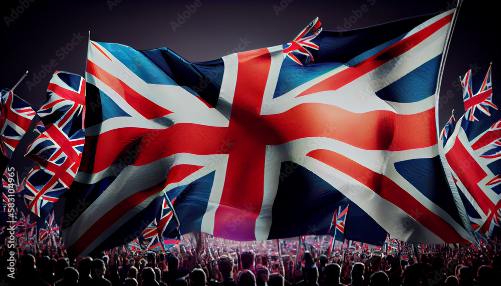 Union Jack flags and crowds outdoors Stock Illustration | Adobe Stock