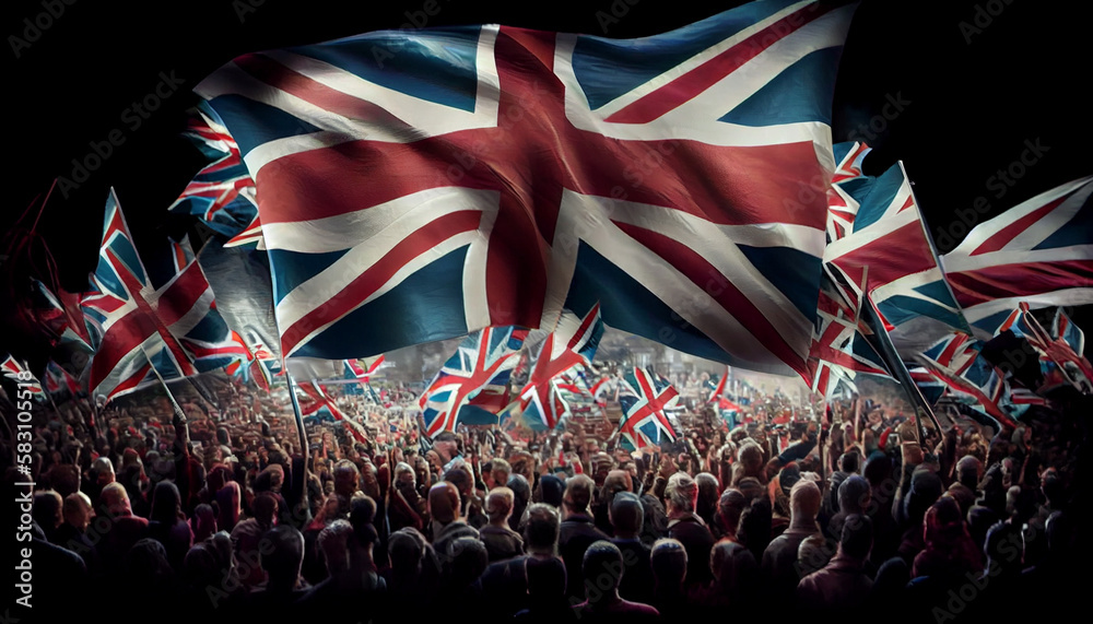 Union Jack flags and crowds outdoors Stock Illustration | Adobe Stock