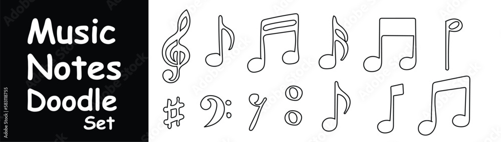 Music notes hand drawn black signs vector set. Isolated hand-drawn ...