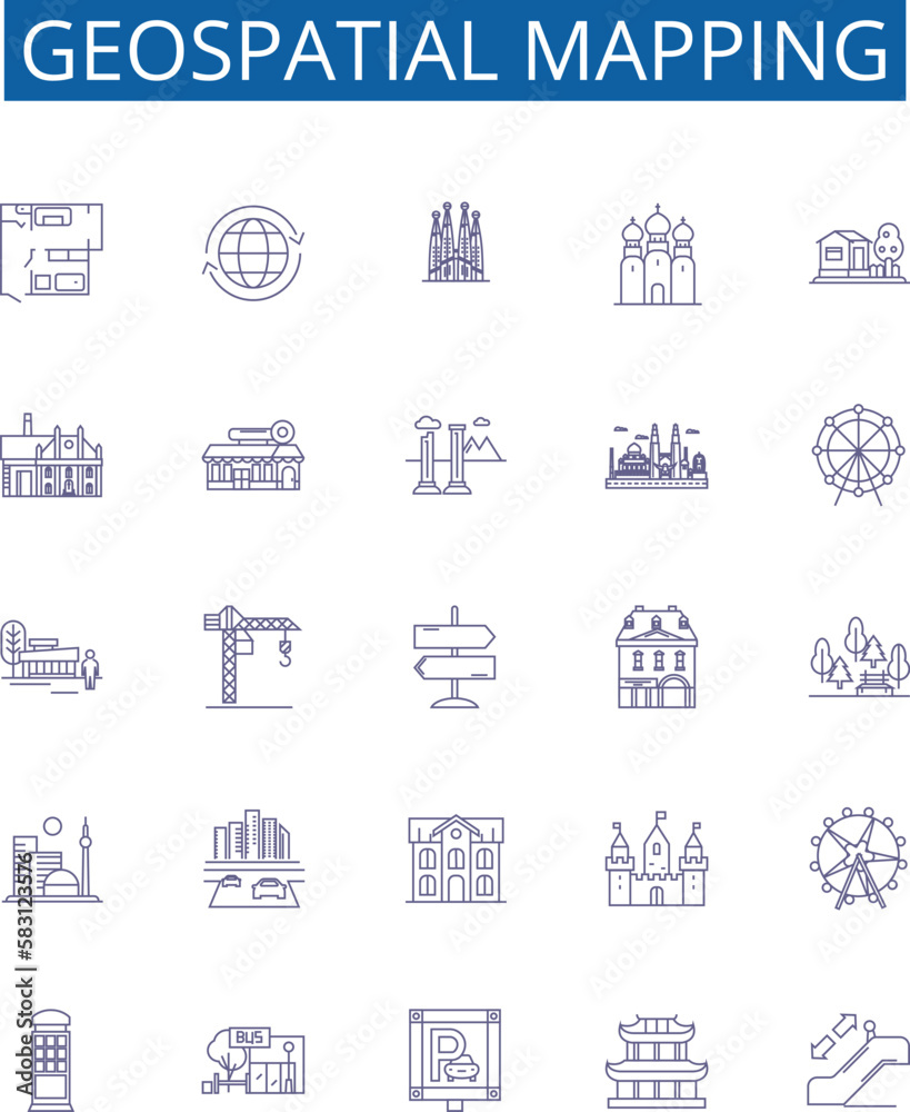 Geospatial mapping line icons signs set. Design collection of ...