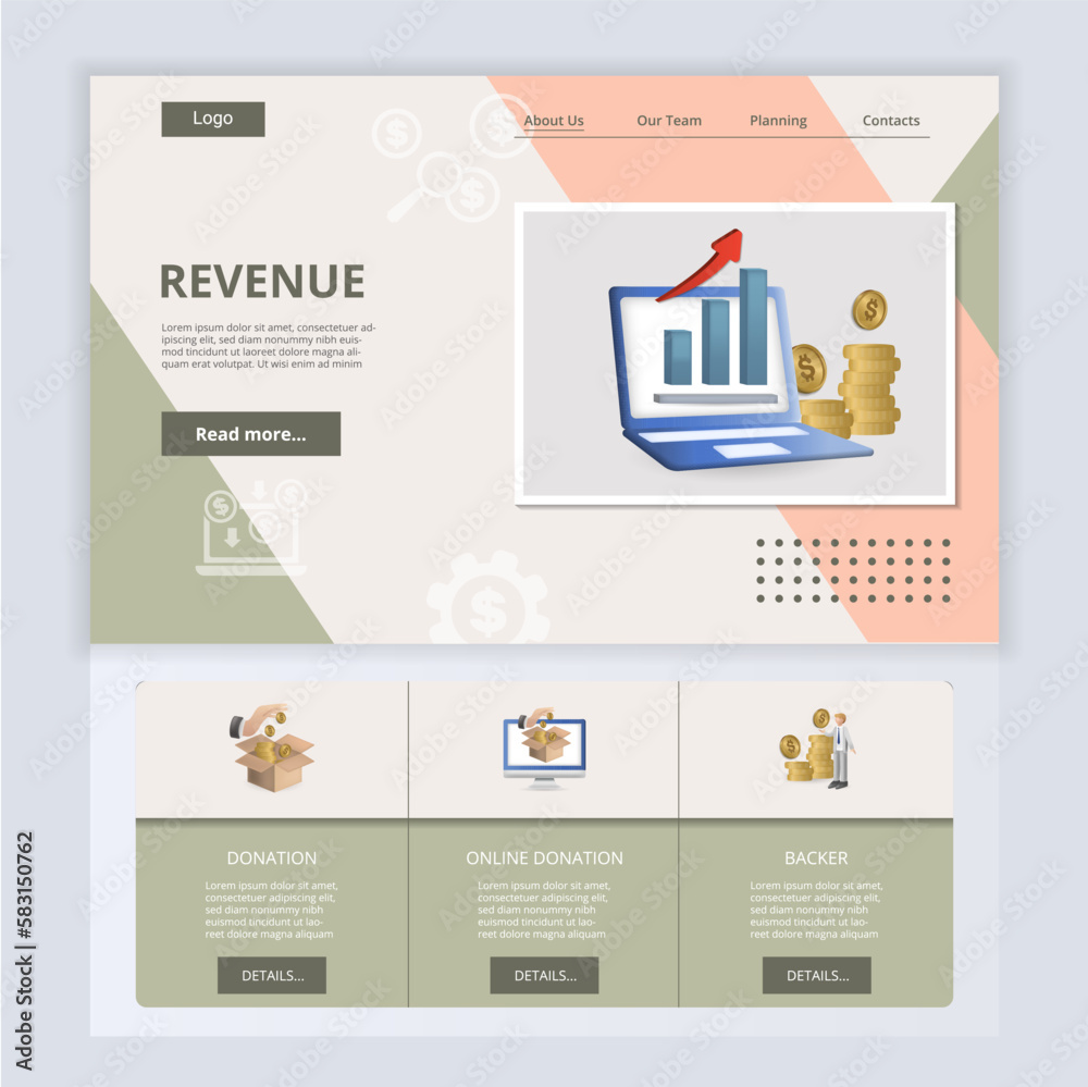 Revenue flat landing page website template. Donation, online donation ...