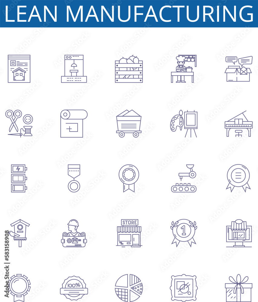 Lean manufacturing line icons signs set. Design collection of Six Sigma ...