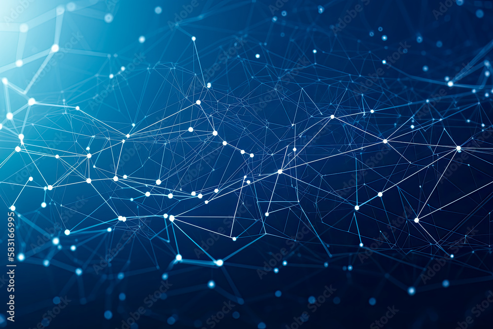 Blue network background, white dots and line connection over a blue ...