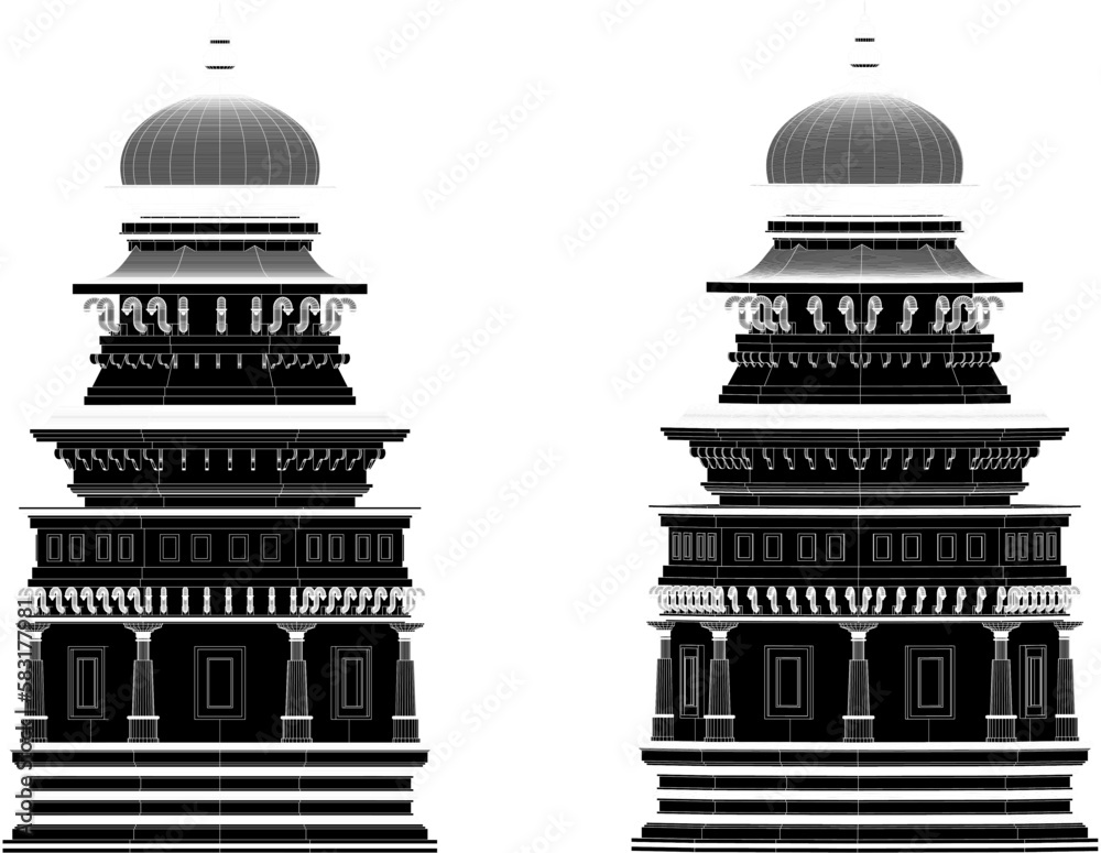 Vector sketch illustration of sacred temple where gods and goddesses ...