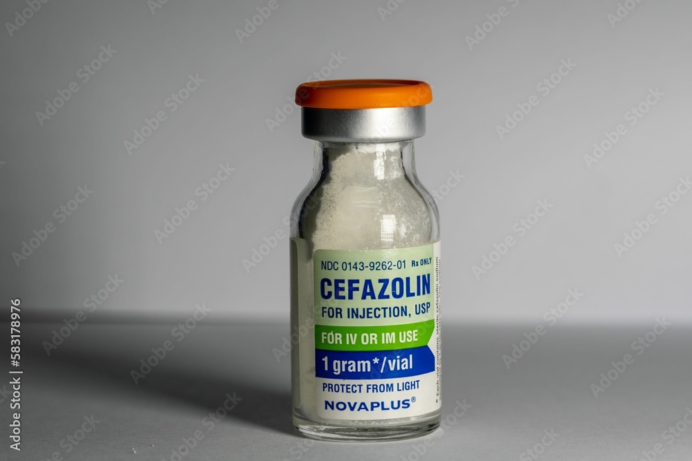 Bottle of Cefazolin antibiotics treating bacterial infections for ...