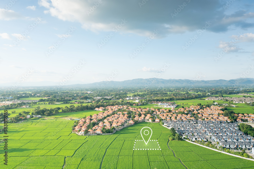 Photo Stock Land plot in aerial view. Identify registration symbol of ...