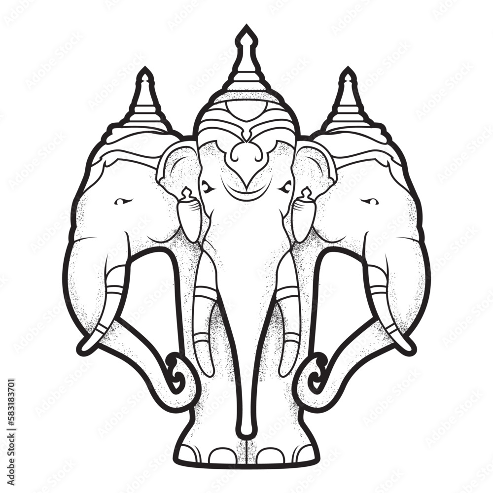 Airavata, mythological white elephant with many heads, abhra-matanga ...