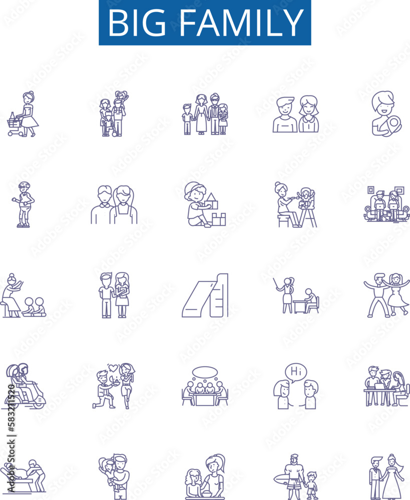 Big family line icons signs set. Design collection of Large, Clan ...