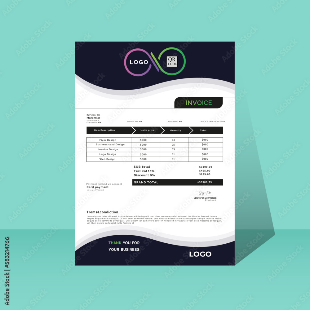Vector de Stock Minimal Corporate Business Invoice design template vector illustration bill form ...