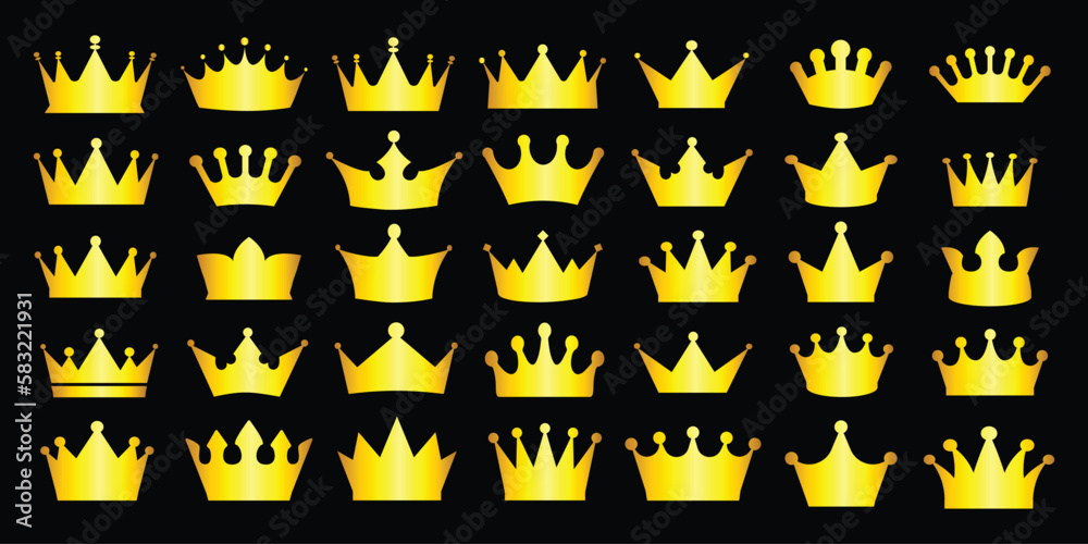 Set of golden crown icons. Royal crown symbol collection. Collection of ...