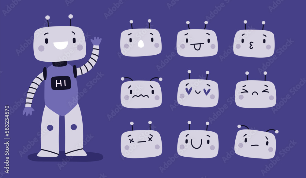 Robot emotions. Emotional android avatars. Kids cyborg head. Digital ...