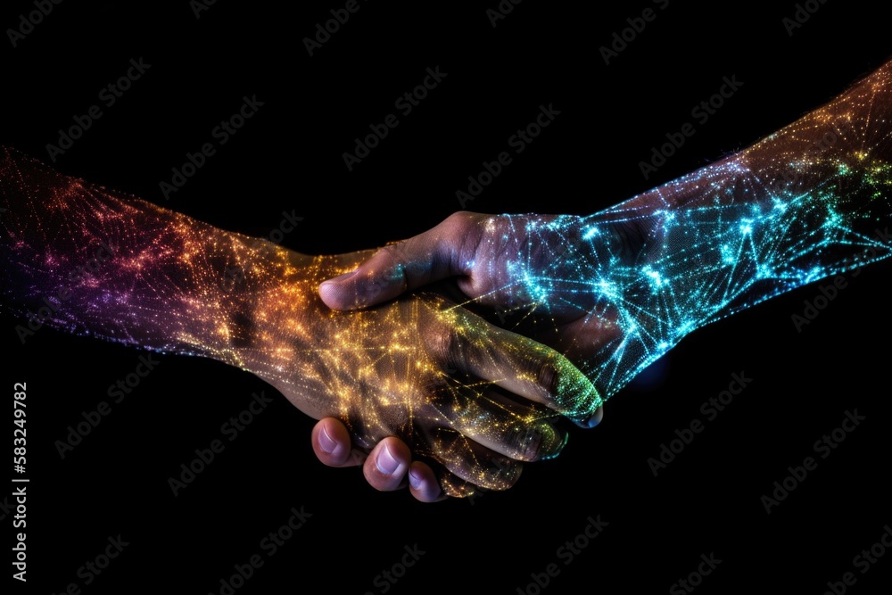 handshake between two people with virtual network connecting both - business handshake ...