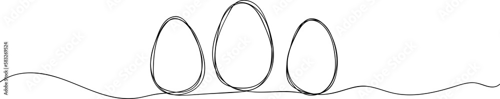 Eggs line art. Continuous one line drawing of three eggs. PNG image ...