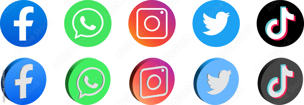 Social media 3d logos set. Facebook, whatsapp, instagram, twitter and tik tok. PNG Stock ...