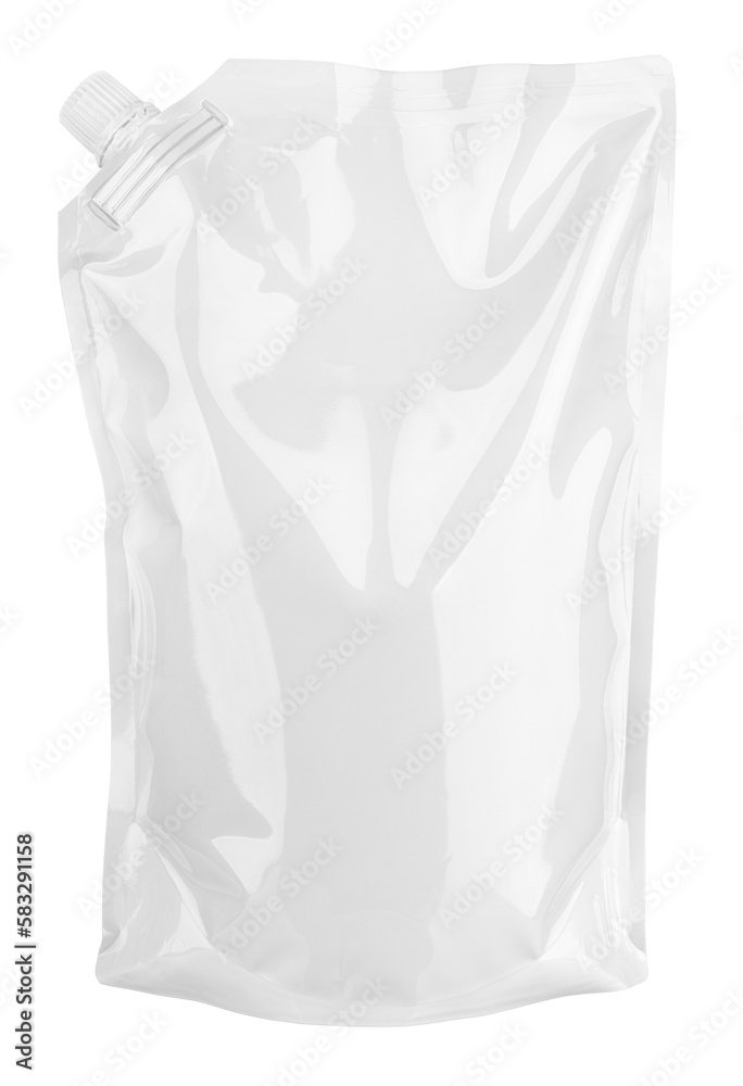 Front view of blank glossy white doypack with cap or stand-up pouch ...