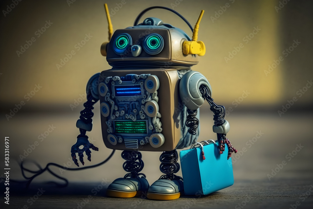 returning to school idea. a metal robot with a programmable electronic ...