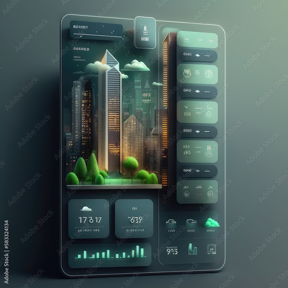 Mobile smart city ui design with AI generation. Stock Illustration ...