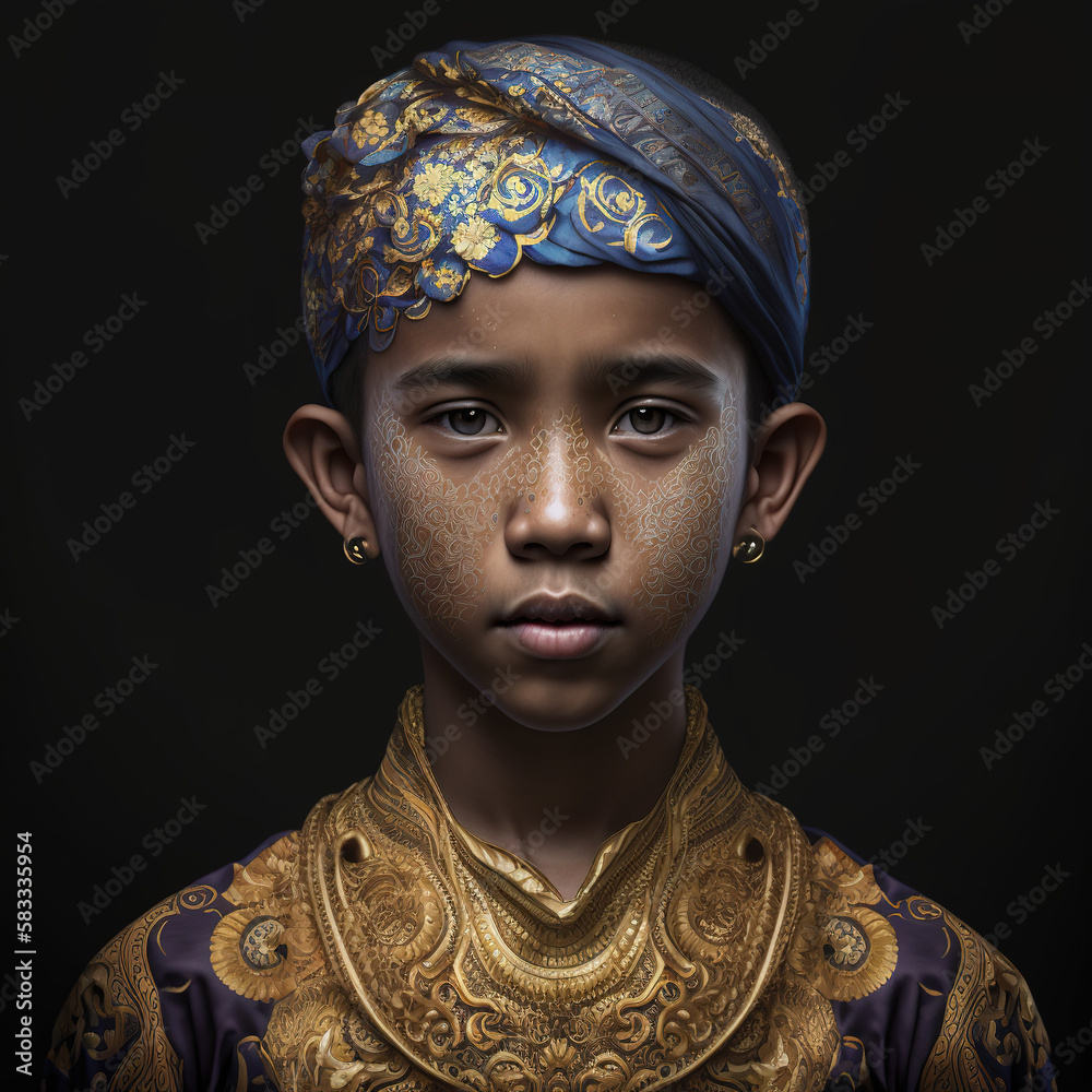 boy, innocent, face, portrait, indonesian, batik ornaments, batik ...