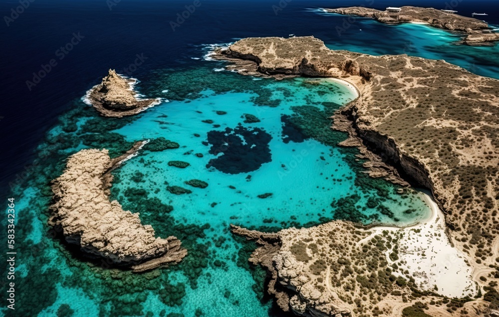 From above the beautiful sliffs that border the shore of Malta's gnejna ...