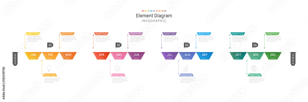 Infographic template for business. 12 Months modern Timeline element ...