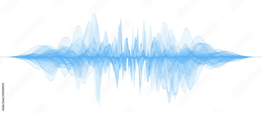 Ilustrace Abstract blue wireframe sound waves, visualization of ...