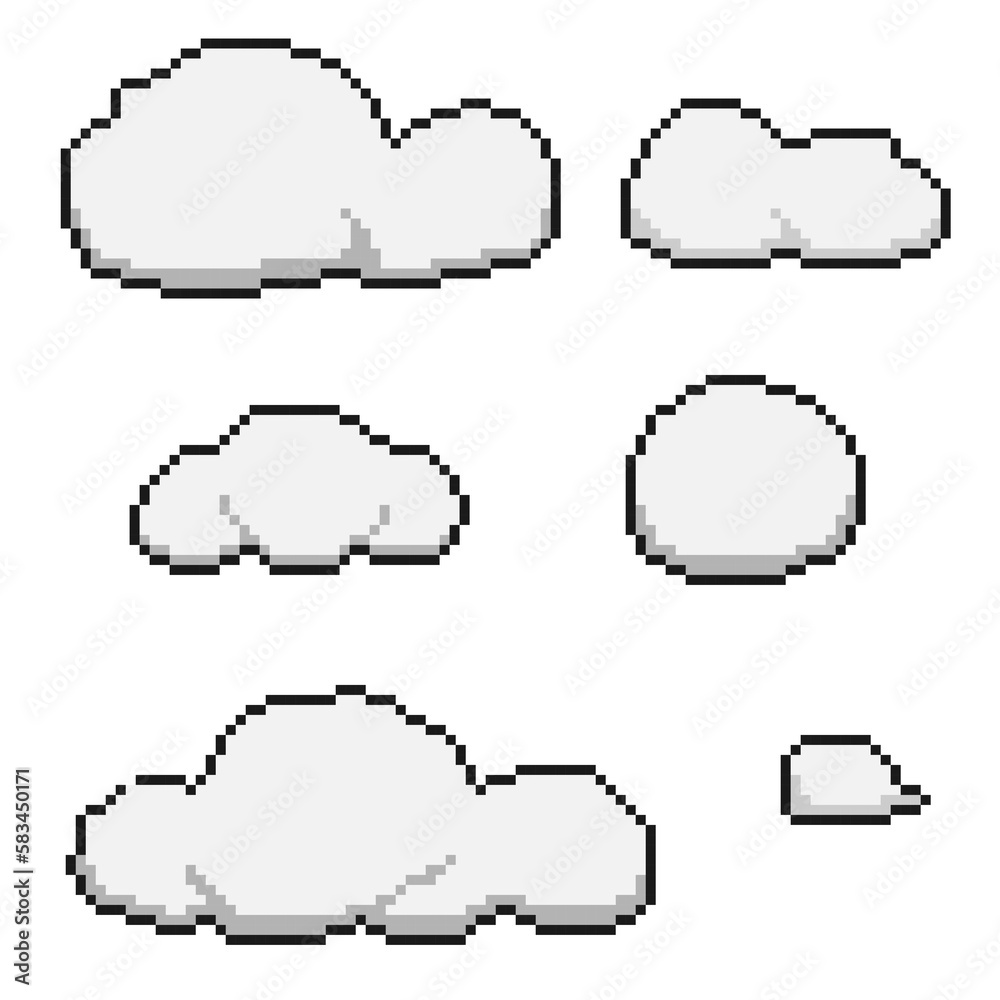8 bit retro Pixel cloud game icon on white transparent background ...