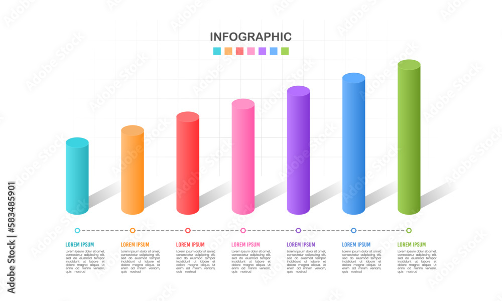 7 Bars chart 3D graph timeline business statistics. The report ...