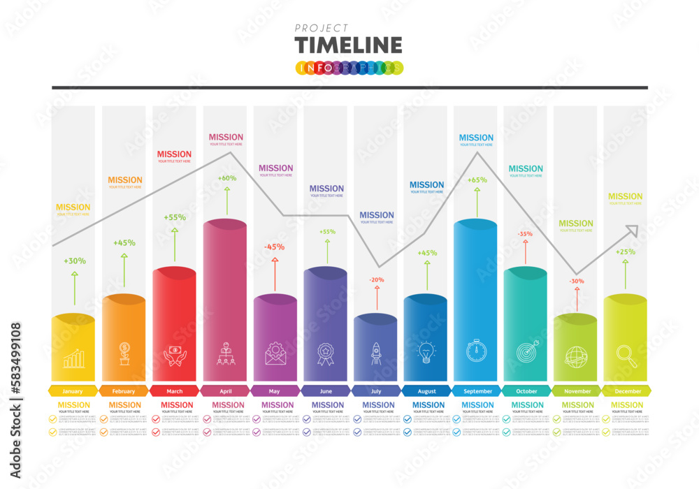 infographic Project timeline graph for 12 months modern diagram ...