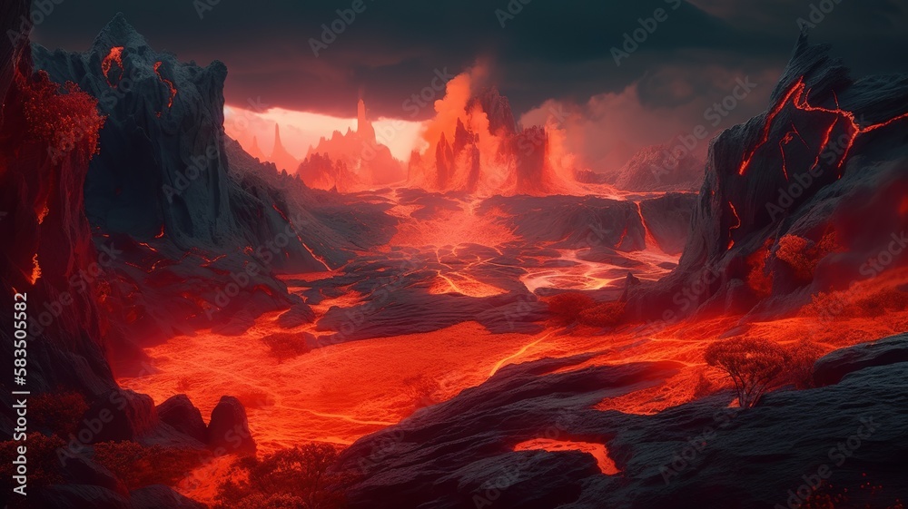 Lava Volcano Fantasy Backdrop, Concept Art, CG Artwork, Realistic ...