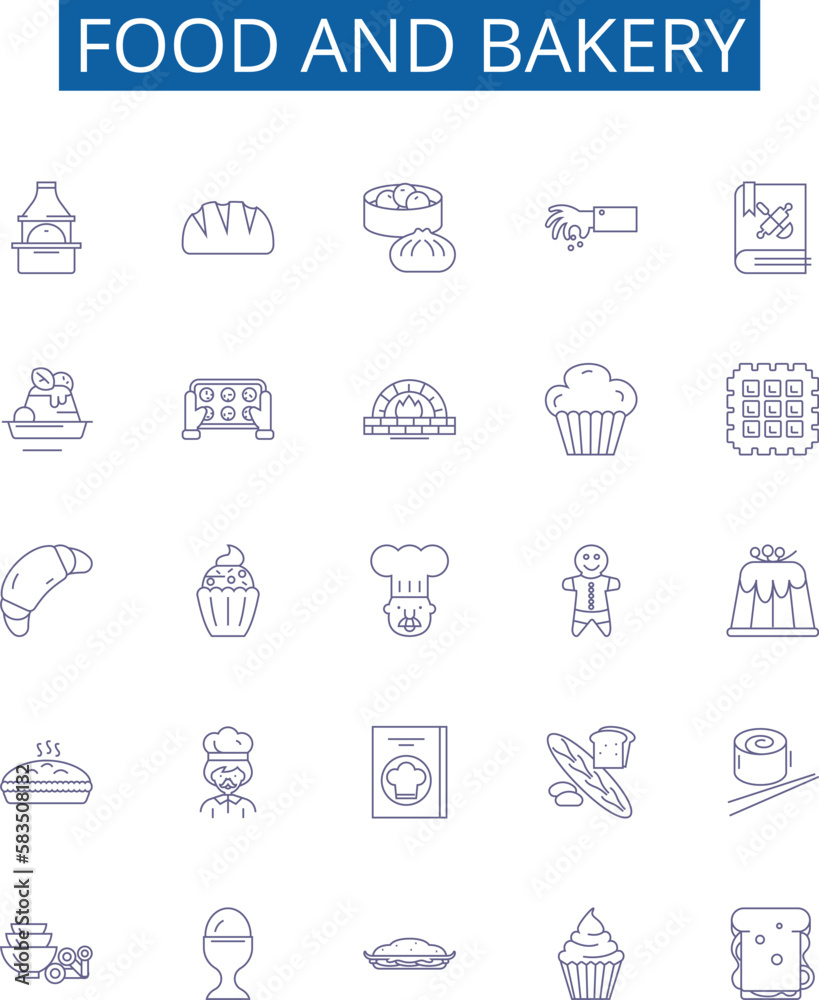 Food and bakery line icons signs set. Design collection of Bakery, Food ...