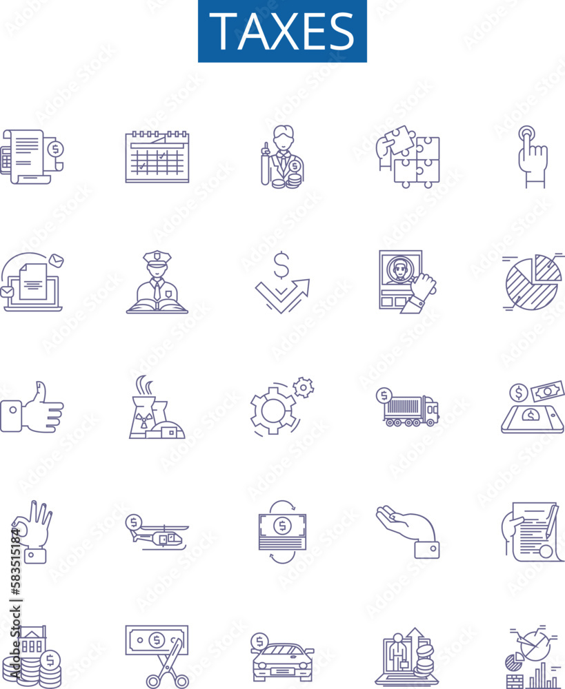 Taxes line icons signs set. Design collection of Levy, Duty, Tariff ...