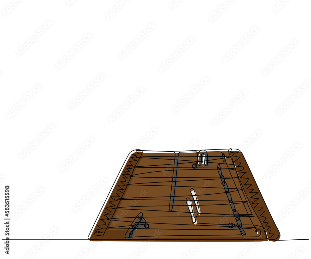 Tsymbaly, dulcimer one line color art. Continuous line drawing of music ...