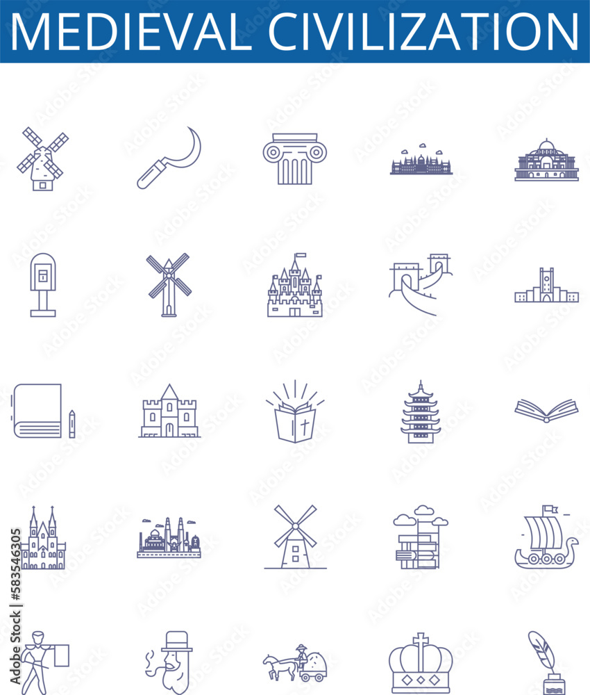 Medieval civilization line icons signs set. Design collection of ...