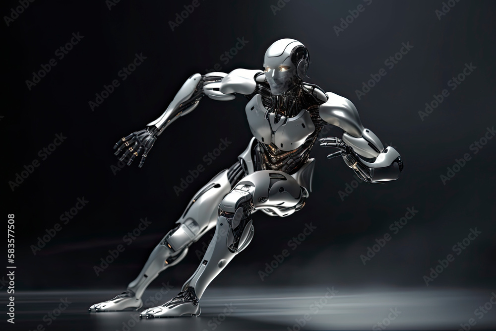 Cyborg running fast, artificial intelligence robot, future technology ...