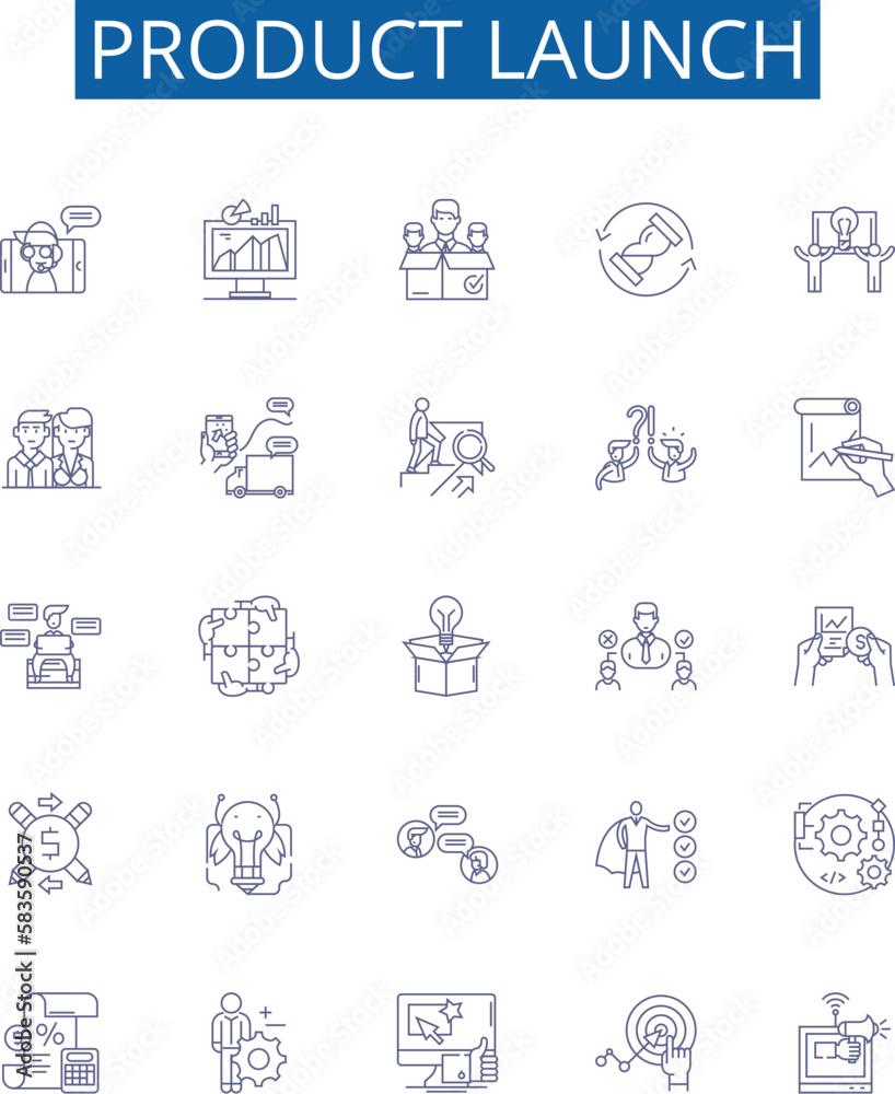 Product launch line icons signs set. Design collection of Launch ... Product launch line icons signs set. Design collection of Launch ...