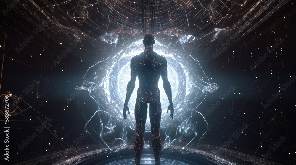 Ilustrace large humanoid-shaped constellation in celestial chamber ...