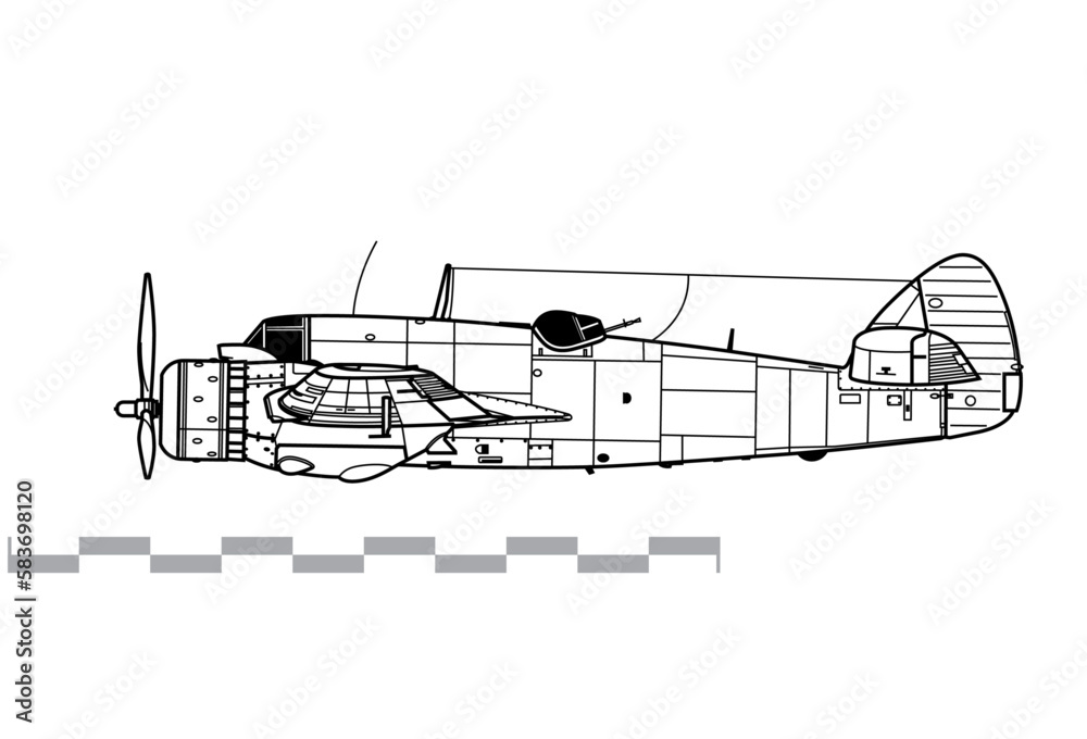 Bristol Beaufighter Mk.IC. Vector drawing of WW2 anti ship strike ...
