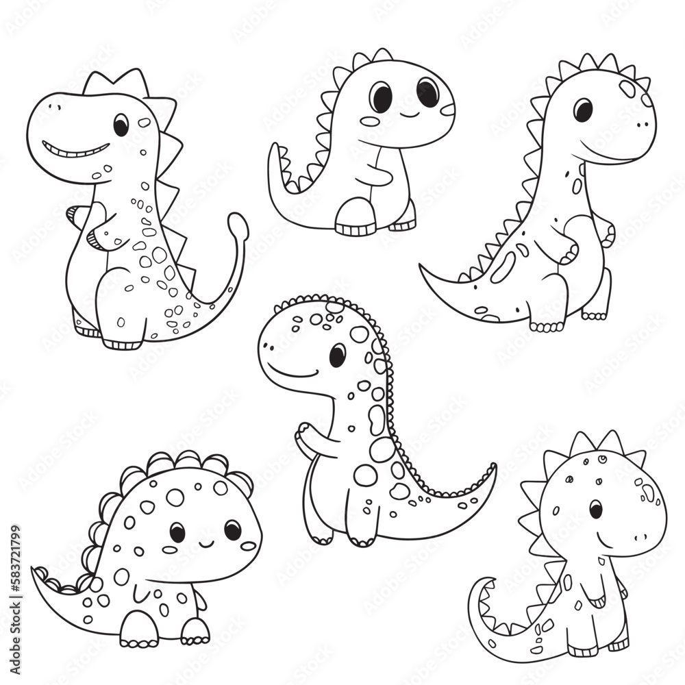 Dinosaurs Clipart set of cute black and white dinosaurs. Vector ...