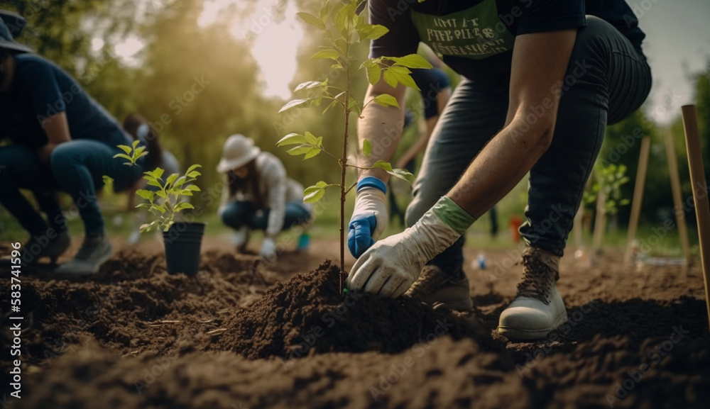 men are planting trees and watering them to help increase oxygen in the ...