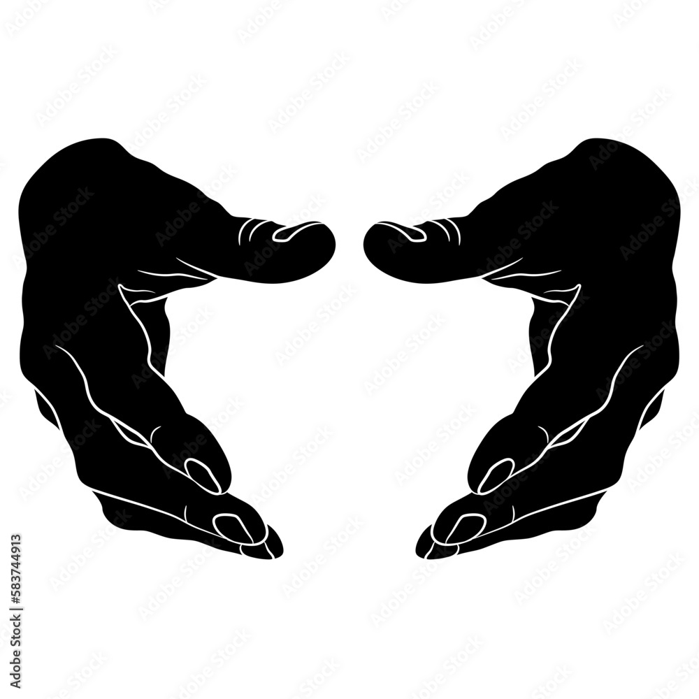 Front view of two empty human hands in holding gesture. Cartoon style ...