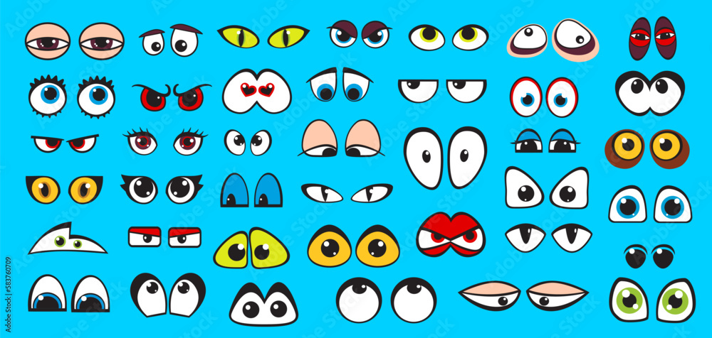 Cartoon comic eyes characters. Vector emotion expression emoticons with ...