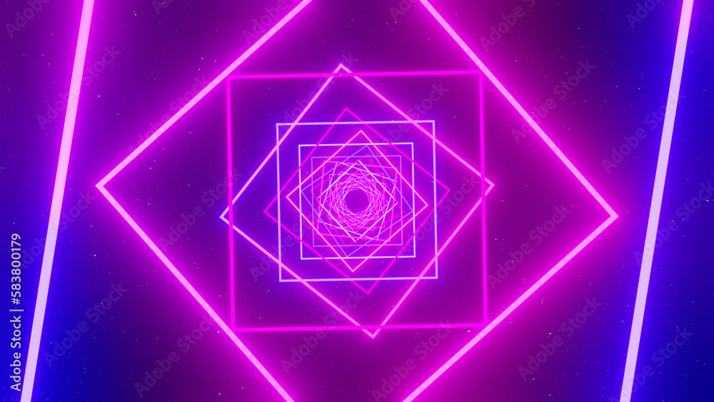 neon Laser frame tunnel flight trough scene as 3d modeling cyber and ...