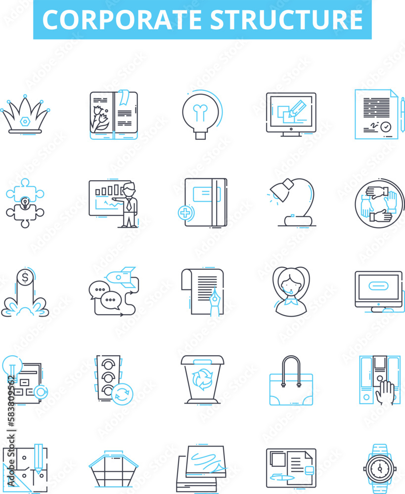 Corporate structure vector line icons set. Organisation, Hierarchy ...