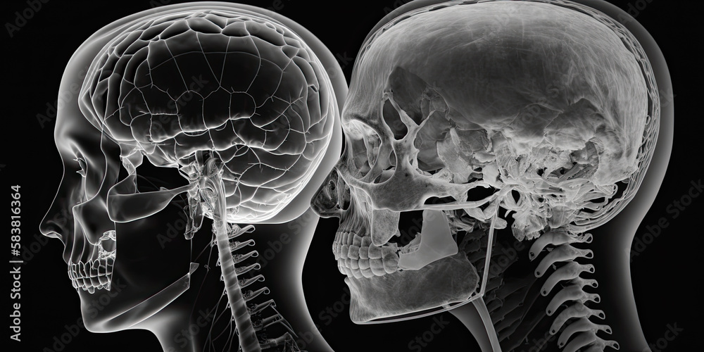 Lateral and AP (anterior-posterior) x-ray views of skull and cervical ...