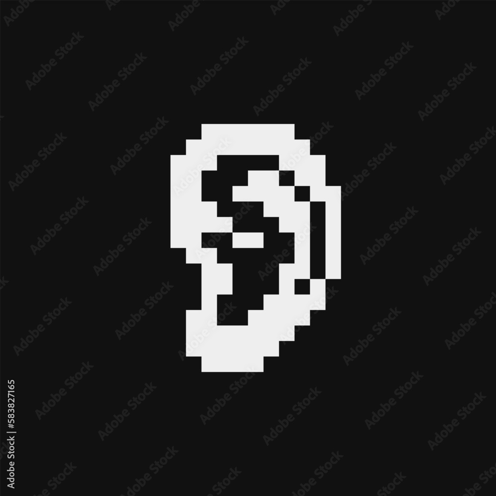 Ear pixel art icon, isolated vector illustration, human organ. 8-bit ...