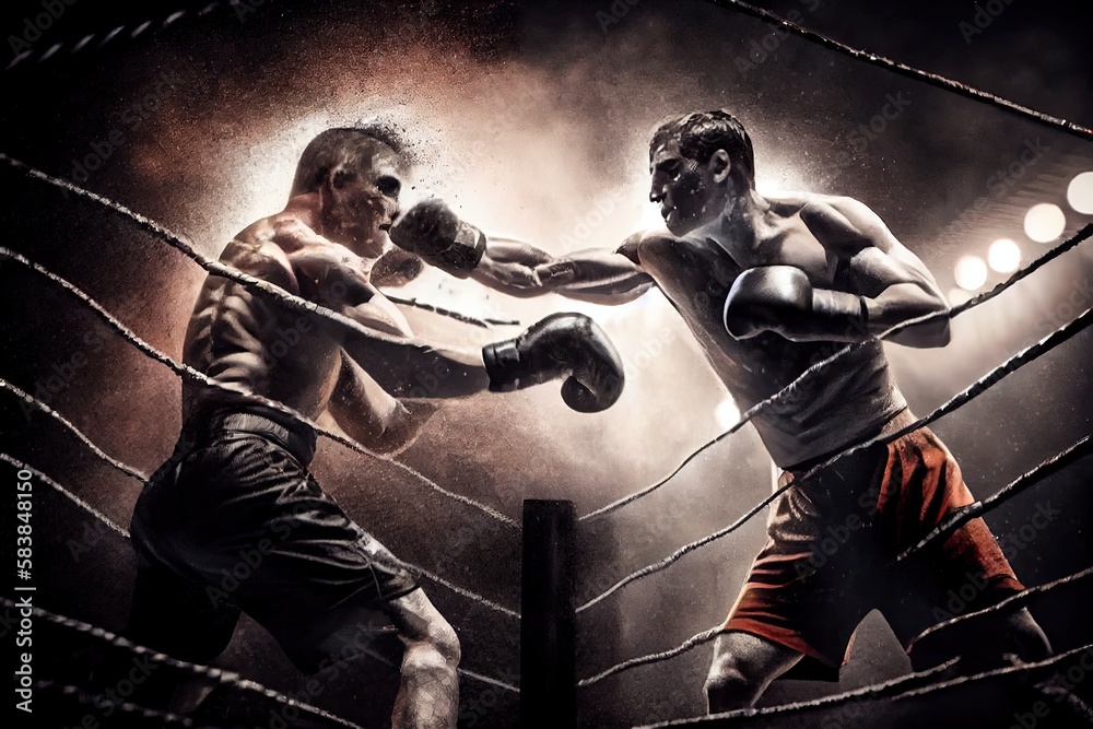 cage fight with two fighters in the ring, throwing punches and kicks at ...