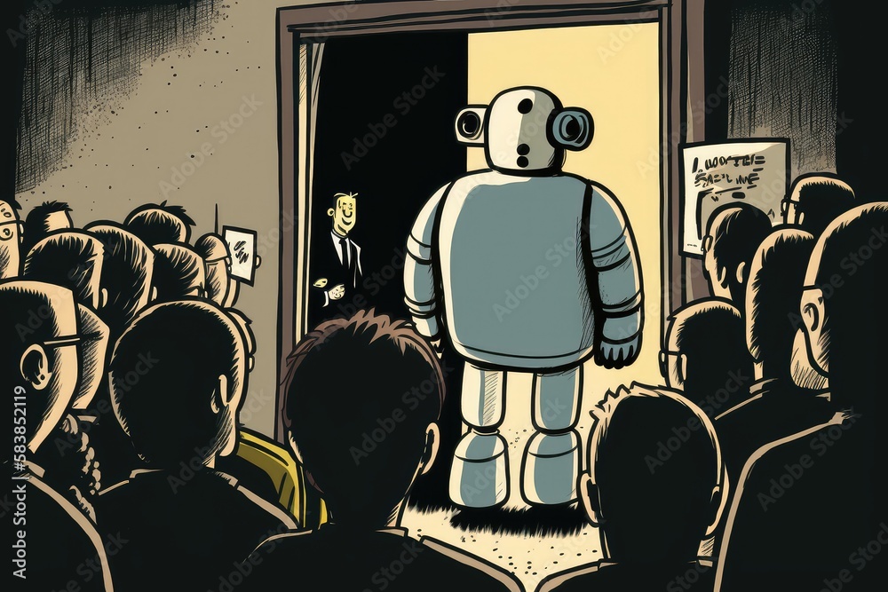 chatbot robot, entering room filled with people, and going straight to ...