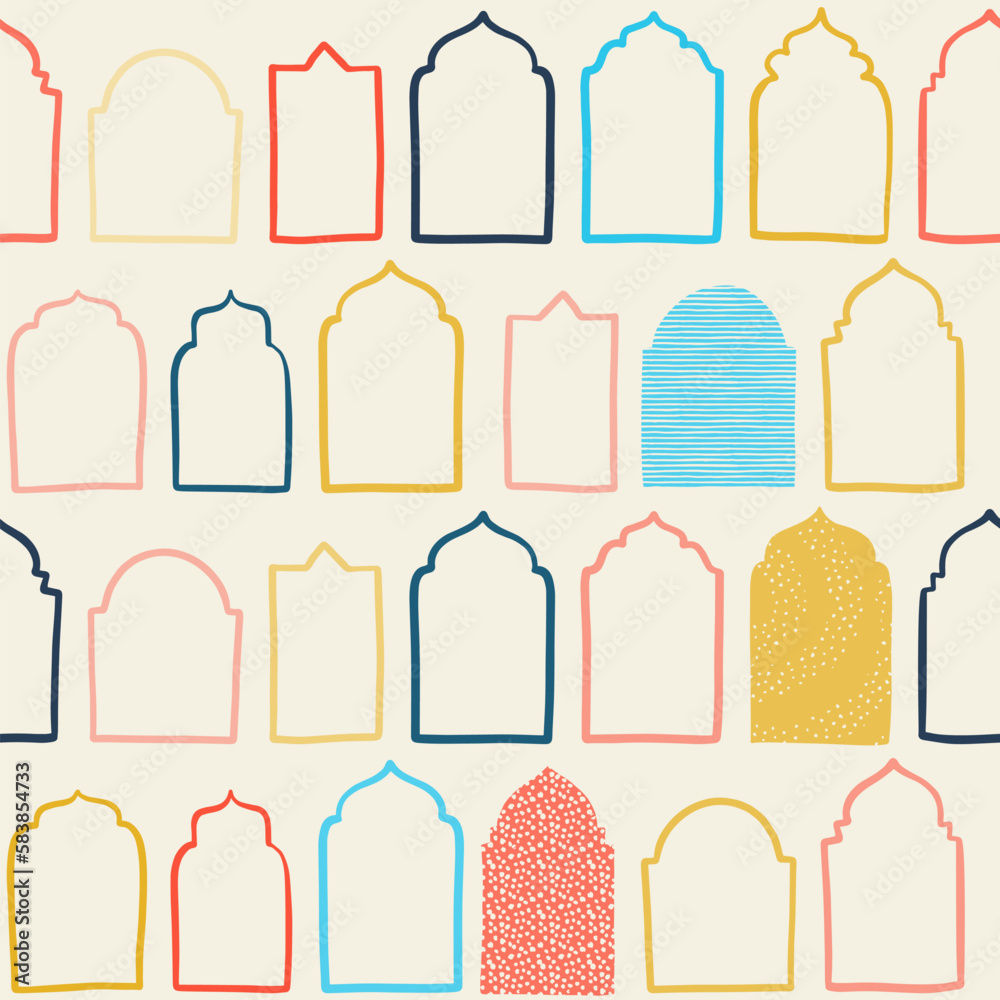 Arabic Architectural Arches Vector Seamless Background Pattern Stock Vector | Adobe Stock